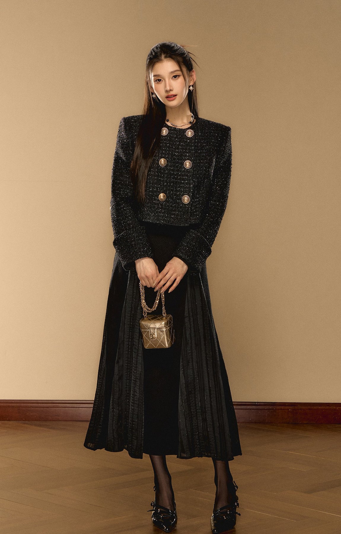 French-style Black Slimming A-line Dress OSH0231 – Young Social Club.