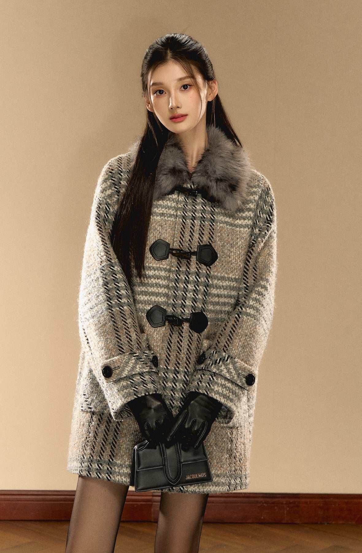 Retro Plaid Horn Button Wool Coat OSH0196 – Young Social Club.