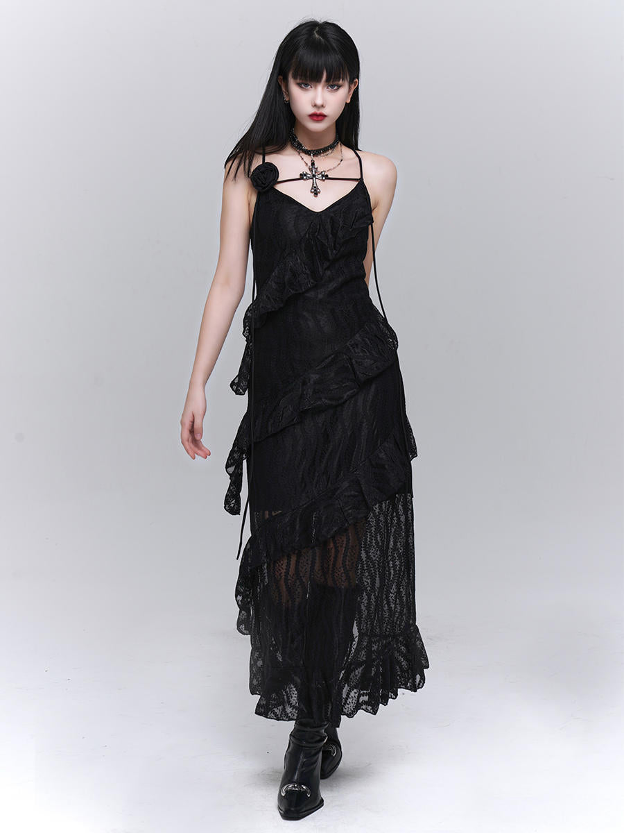 Wave Lace Design Spiral Ruffle Cami Dress LAD0074 – Young Social Club.
