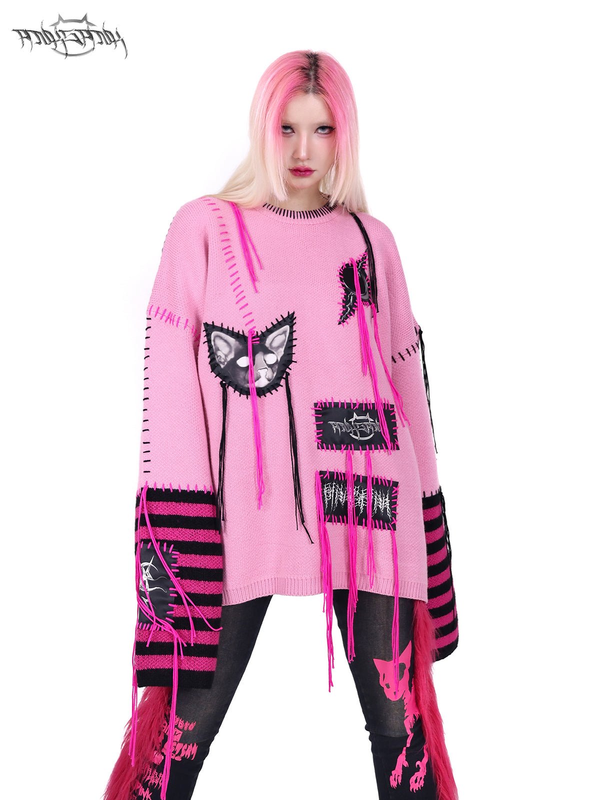 Patchwork Punk Rock Style Striped Sleeve Sweater PIN0072 – Young Social ...